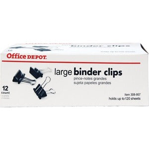 Office Depot Brand Binder Clips, Large, 2" Wide, 1" Capacity, Black, B ...